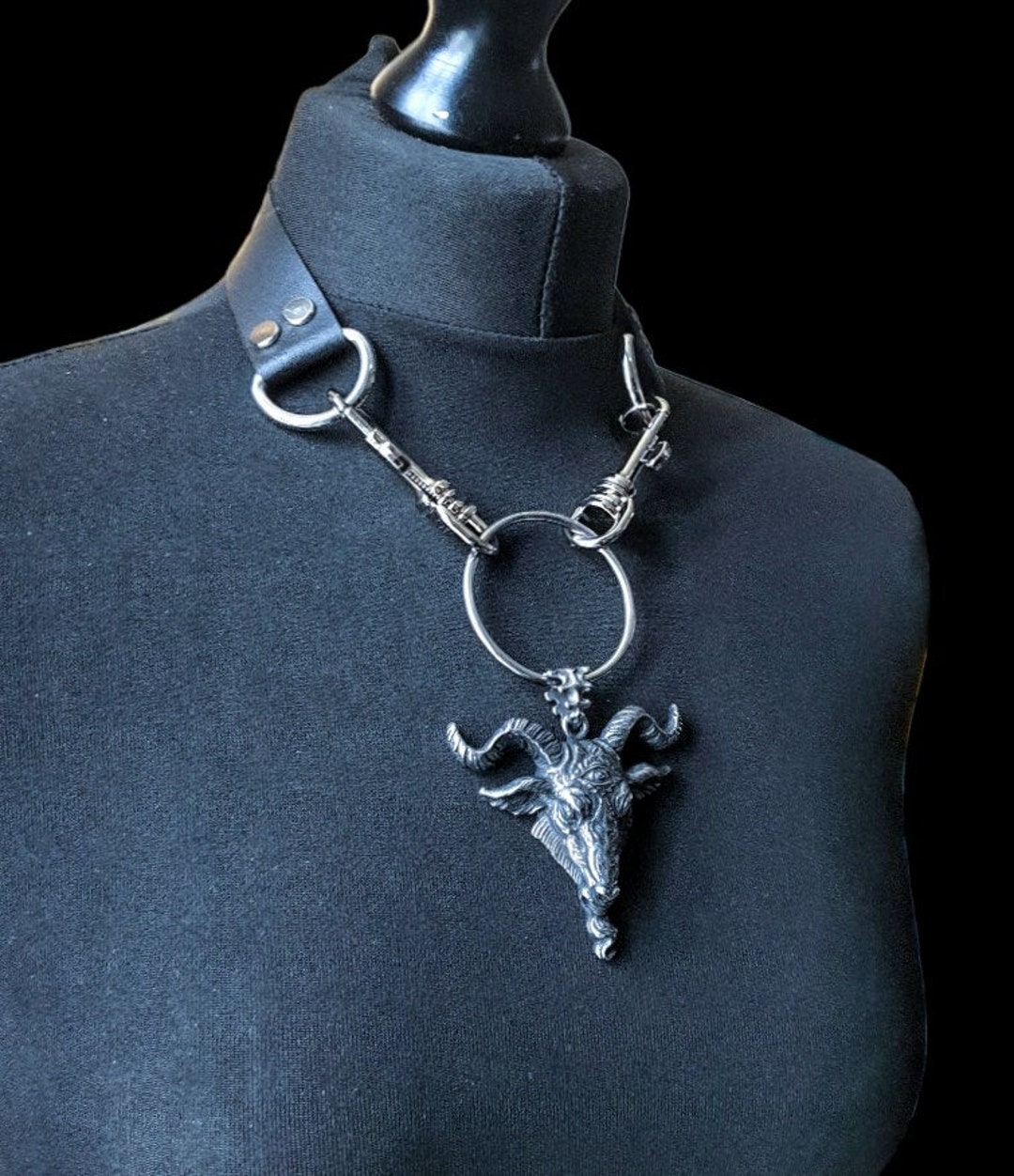 Goth Choker/goat Head Choker/baphomet Choker/goth Necklace/leather ...