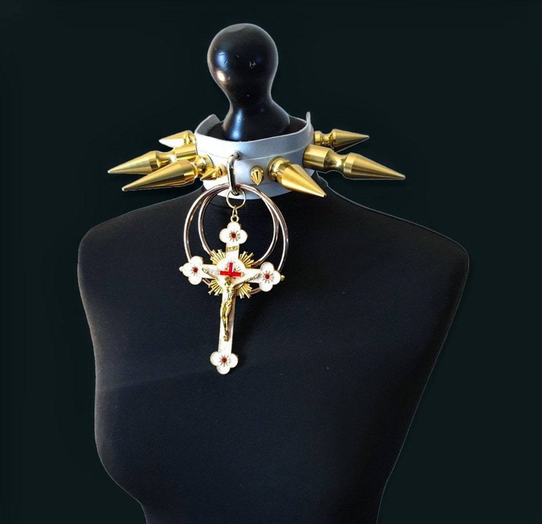 White Crucifix Collar, White Goth Collar Choker, Vegan Leather Choker ...