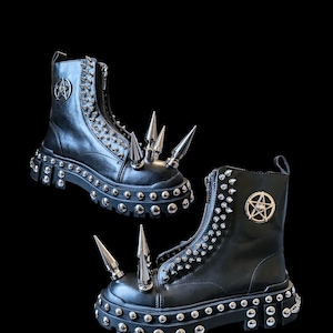 Goth Boots / Punk Platform Boots/unisex Spiked Goth Boot /mid Calf ...