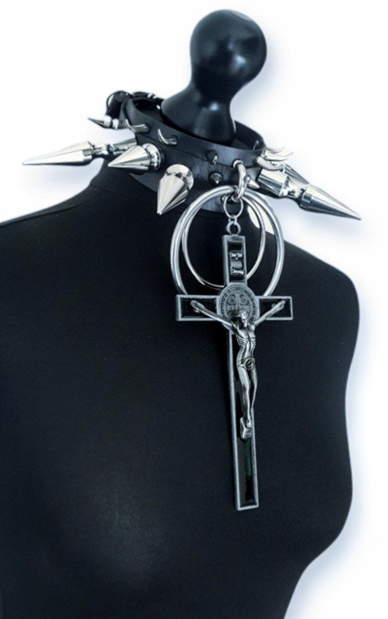 Crucifix Collar Vegan Leather Choker Goth Crucifix - Etsy