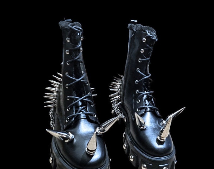 Goth Boots / Punk Platform Boots/ Spiked Goth Boot /knee Length Boots ...