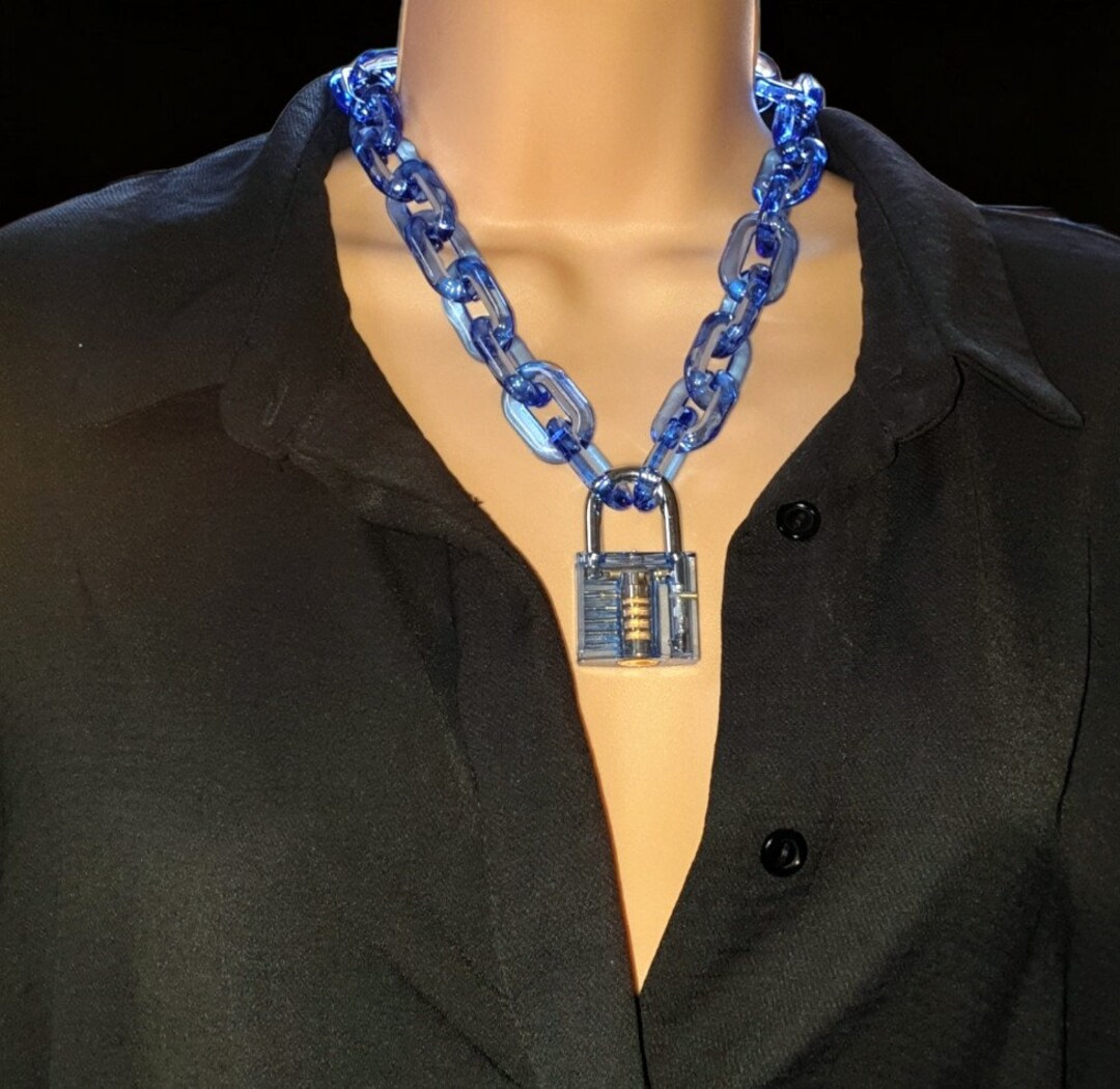 Blue Padlock Necklace, Blue Transparent Acrylic Chain Padlock Necklace ...
