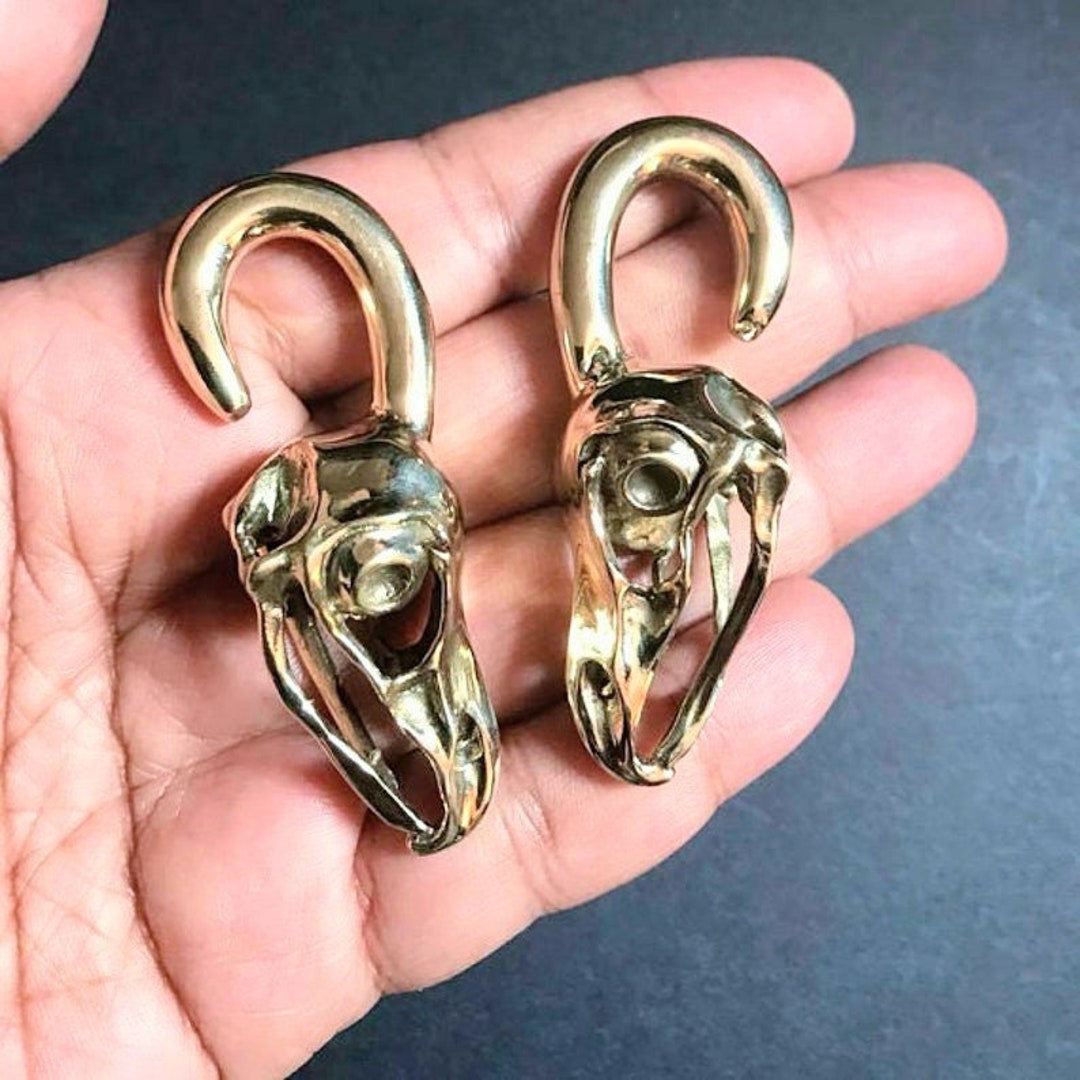 Bird Skull Ear Weights-brass Ear Weights- Raven Skull Ear Weight ...
