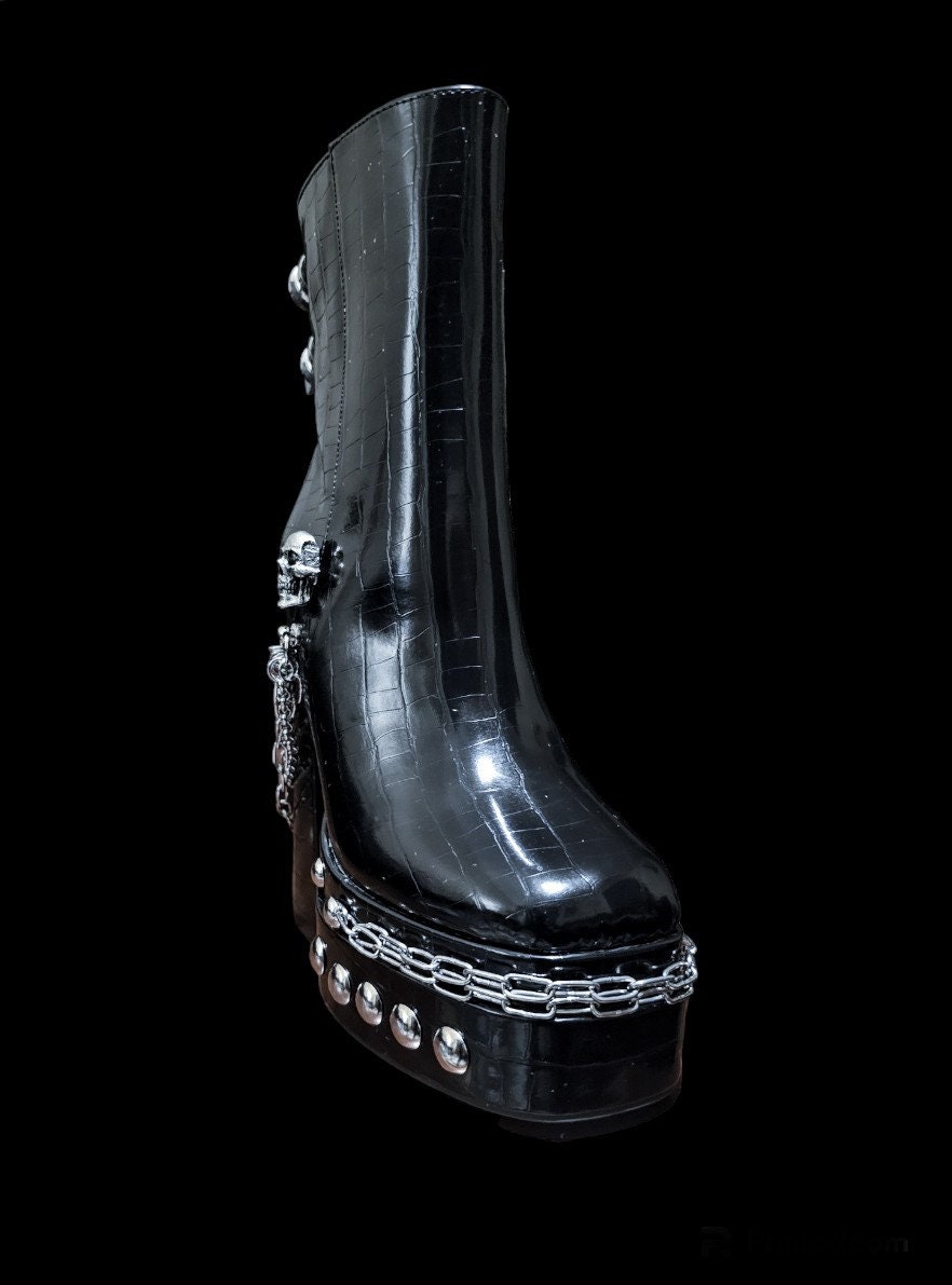 Goth Boots / Punk Platform Boots/ Spiked Goth Boot /knee Length Boots ...