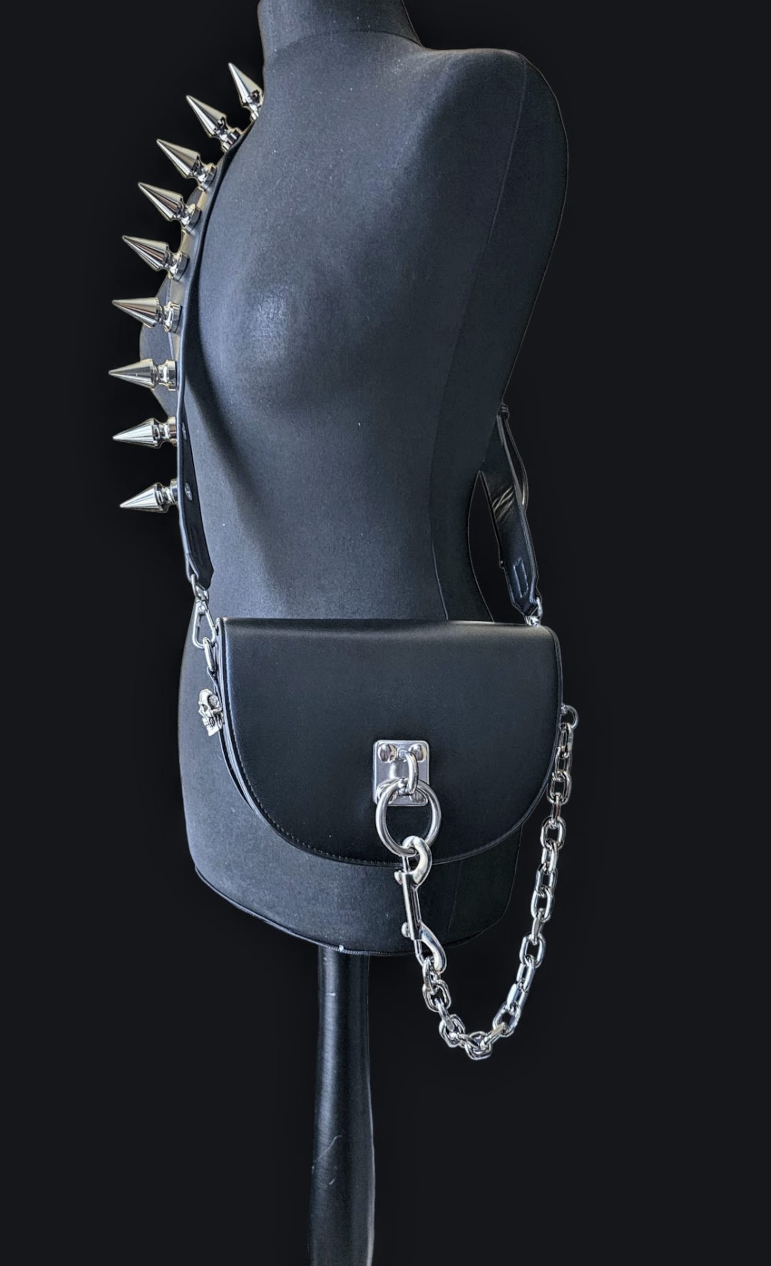 Goth Shoulder Bag, Black Crossbody Bag, Spike Bag, Punk Bag, PU Leather ...