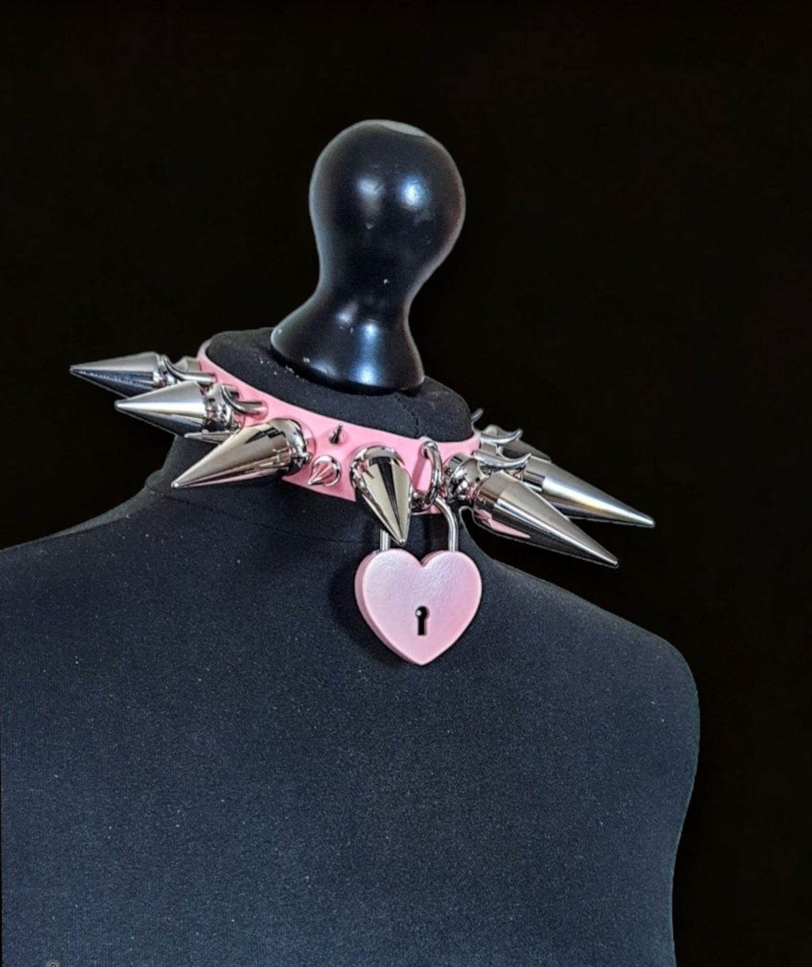 Pink Spiked Collar Heart Padlock Collar Leather Choker Goth Etsy