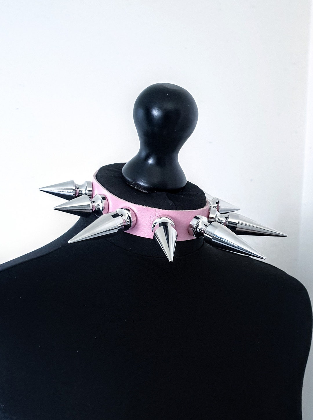 Pink Spiked Choker, Vegan Leather Spiked Choker, Gaint Tree Spike ...