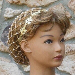 SHORT HAIR Metallic Gold Hair Snood With Pearl Beads With Gold Metal ...