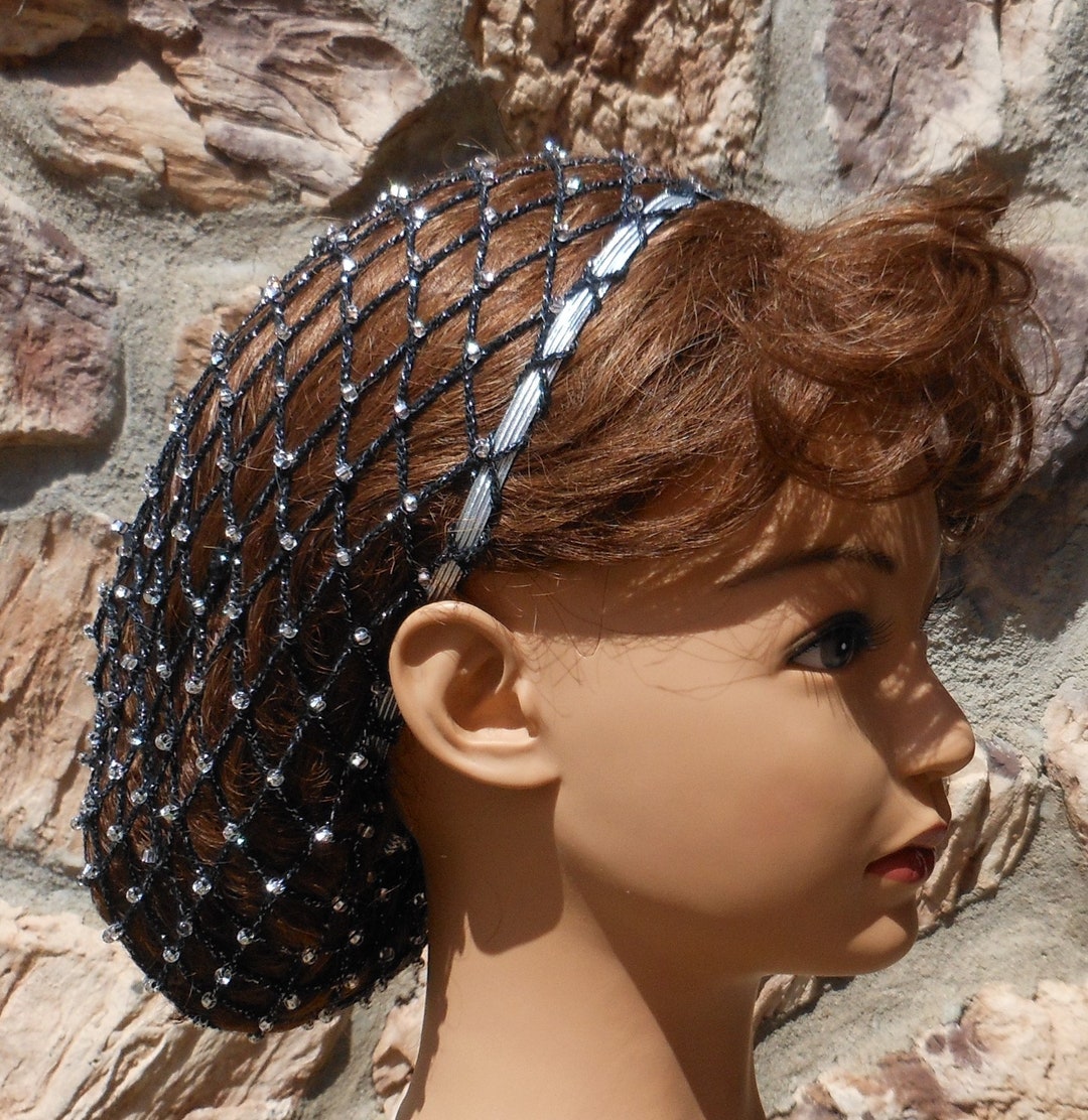 Hair 1-2 Inches BELOW the Shoulders Beaded Hair Snood Black & - Etsy