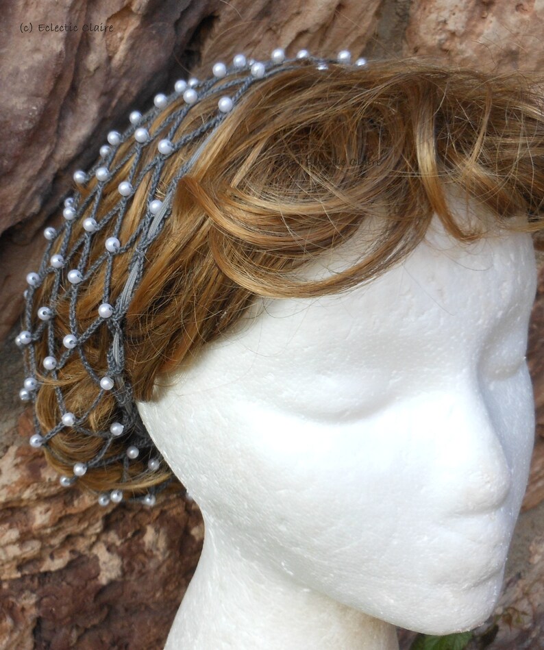 Beaded Pewter Grey Dove Gray Hair Snood With Pearl Beads | Etsy