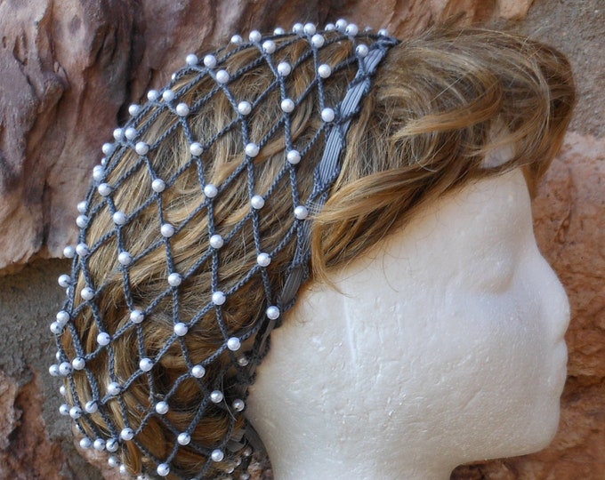 Beaded Pewter Grey (dove Gray) Hair Snood With Pearl Beads SHORT Hair ...