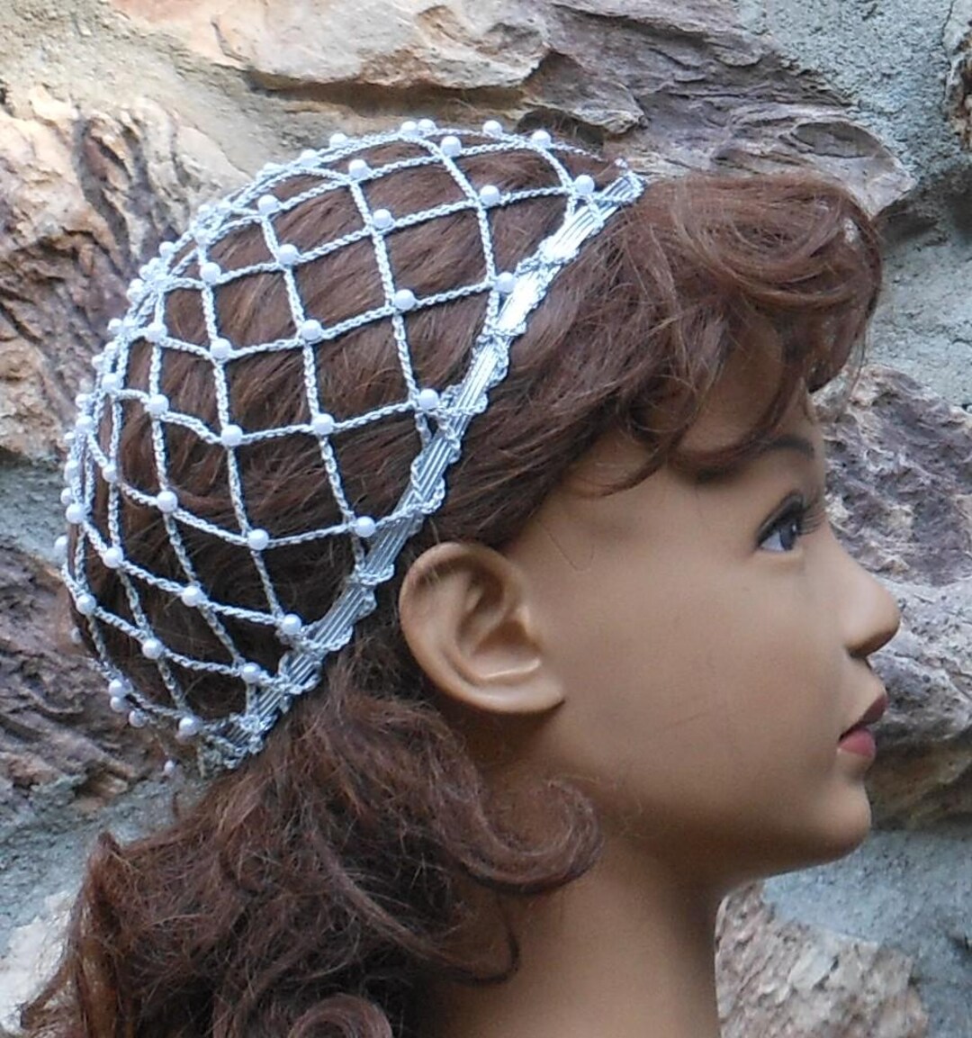 Roman Noblewoman Metallic Silver Crocheted Hair Net With Pearl Beads - Etsy