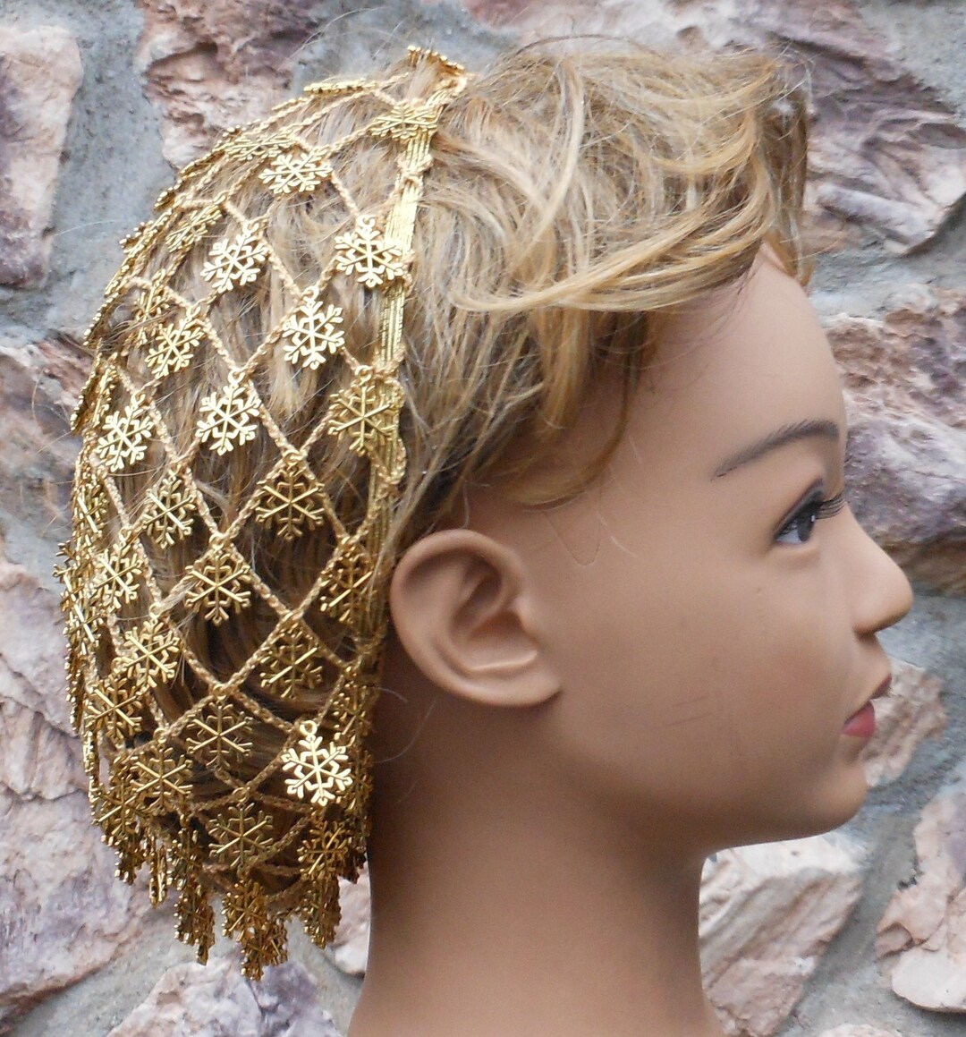 SHORT HAIR Metallic Gold Snow Queen Hair Snood With Gold Metal ...