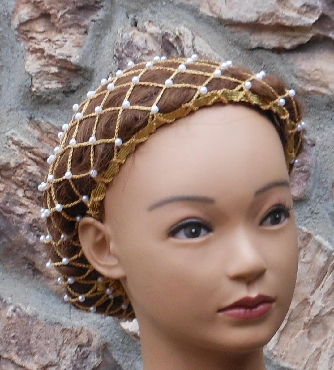 Beaded Medium Size Metallic Gold Renaissance Medieval Crespinette With ...