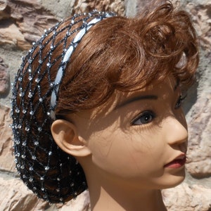 Hair 1-2 Inches BELOW the Shoulders Beaded Hair Snood Black & Silver ...