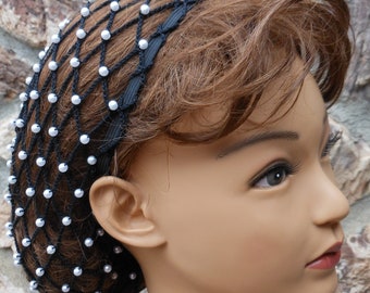 SHORT HAIR Metallic Gold Hair Snood With Pearl Beads With Gold Metal ...