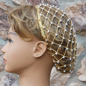 SHORT HAIR Metallic Gold Hair Snood With Pearl Beads "gold Glow" SHORT ...
