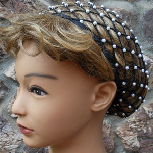 SHORT HAIR Beaded Black Renaissance Hair Snood With Pearl Beads for ...
