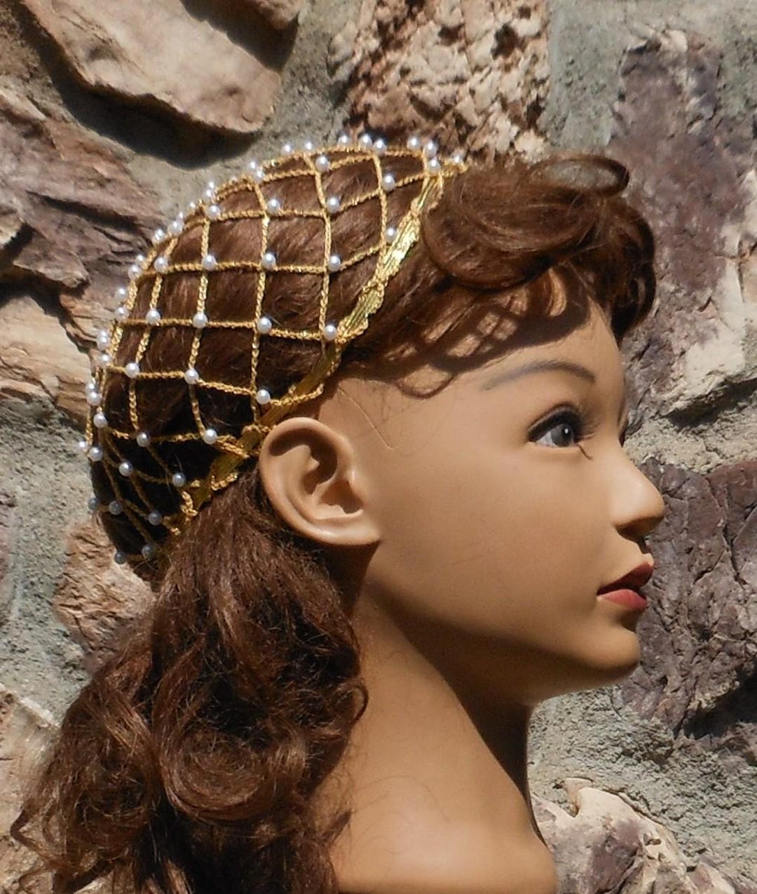 Roman Noblewoman Metallic Gold Crocheted Hair Net With Pearl Beads - Etsy