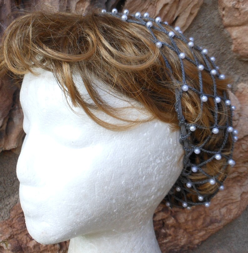 Beaded Pewter Grey Dove Gray Hair Snood With Pearl Beads | Etsy