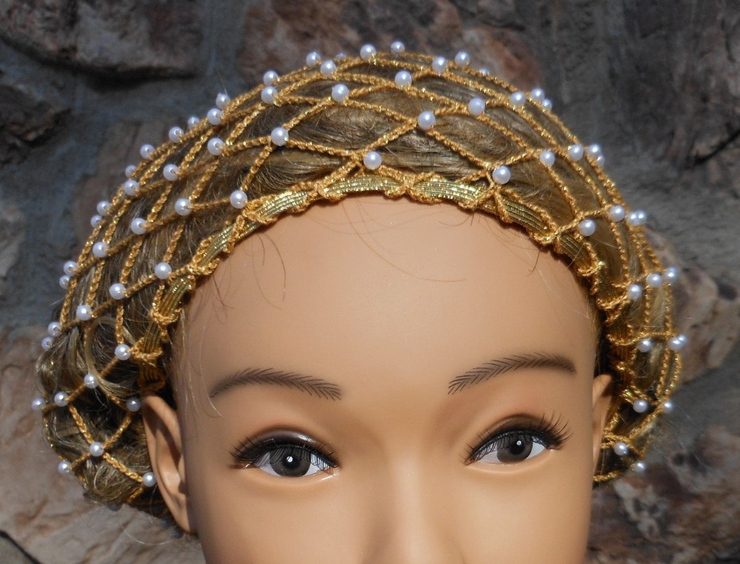 Beaded Medium/large Metallic Gold Renaissance Medieval Crespinette With ...