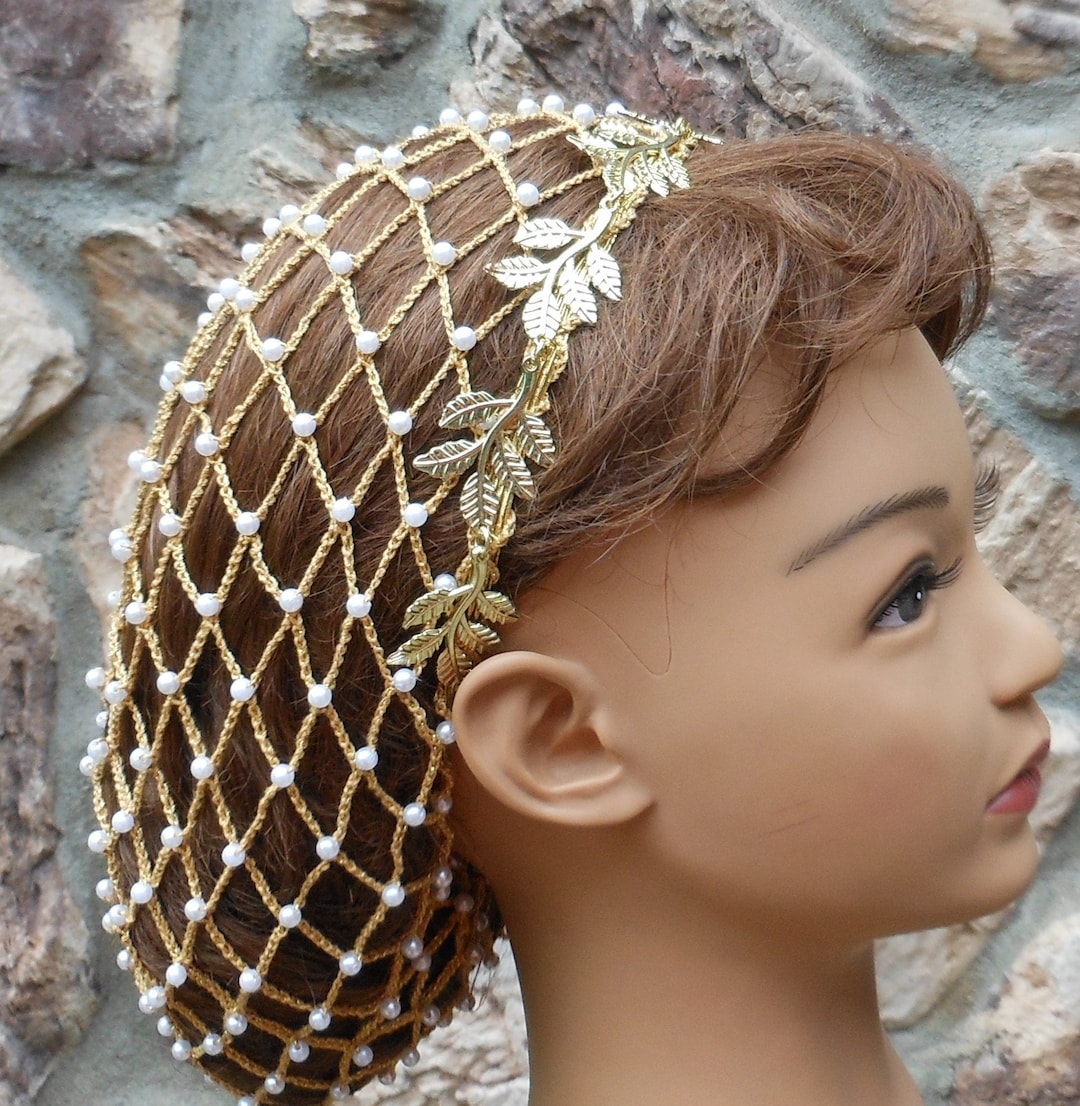 Hair 1-2 Inches BELOW Shoulders Beaded Metallic Gold Renaissance ...