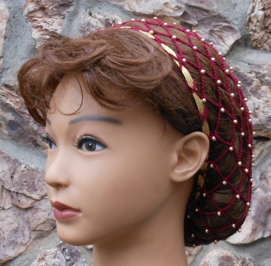 Hair 1-2 Inches BELOW Shoulders Beaded Burgundy Renaissance Hair Snood ...