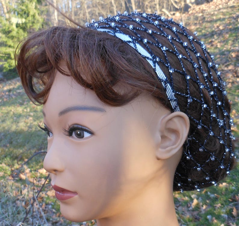 Hair 1-2 Inches BELOW the Shoulders Beaded Hair Snood Black & Silver ...