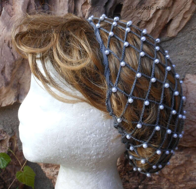 Beaded Pewter Grey Dove Gray Hair Snood With Pearl Beads | Etsy