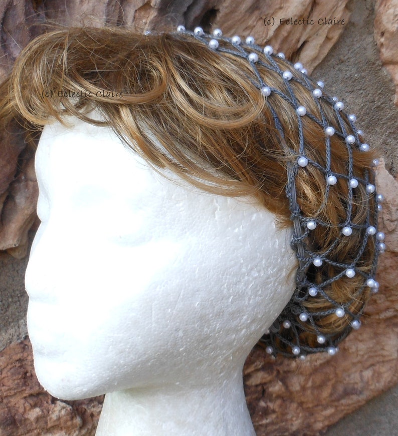 Beaded Pewter Grey Dove Gray Hair Snood With Pearl Beads | Etsy