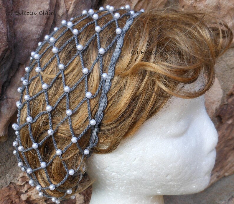 Beaded Pewter Grey Dove Gray Hair Snood With Pearl Beads | Etsy