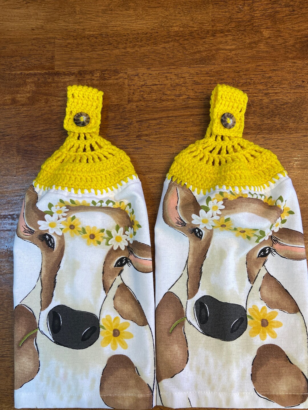 Set of Two Crocheted Kitchen Towels, Crocheted Cow Towels, Cow Lovers ...