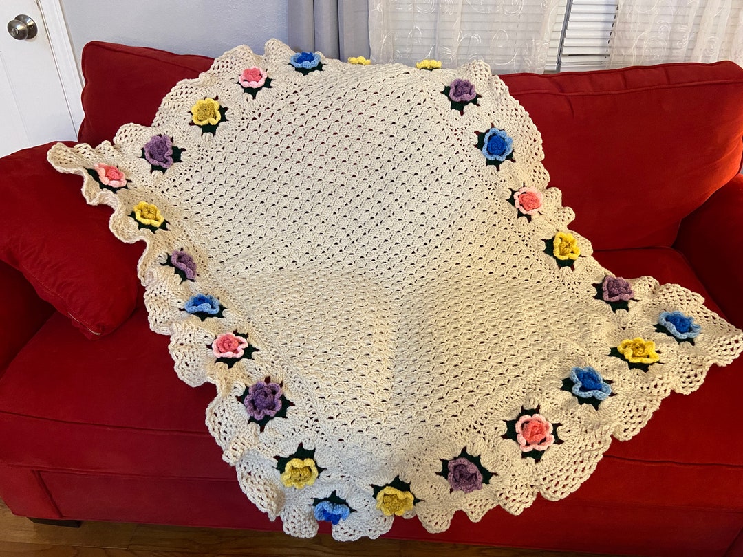 Spring Garden Afghan, Crocheted Flower Afghan, Spring Flowers Afghan ...