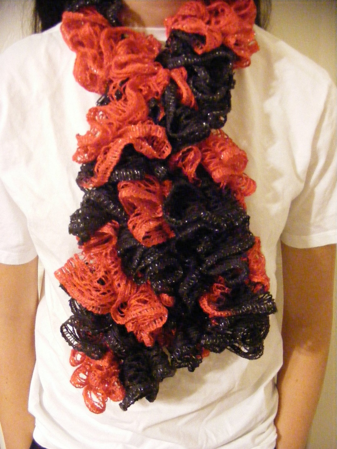 Red and Black Crocheted Frilly Scarf: Team Spirit Festival Wear - Etsy