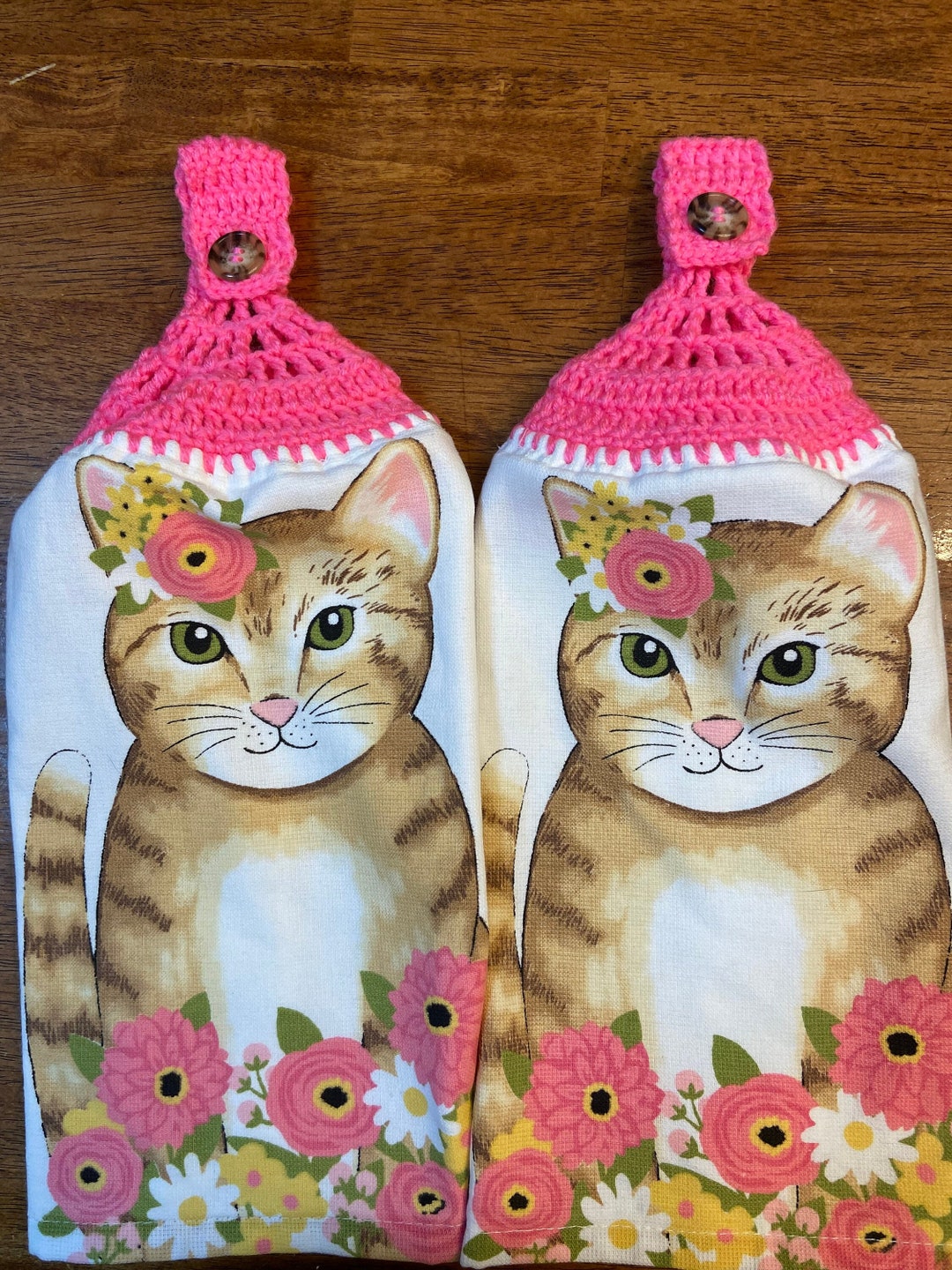 Set of Two Crocheted Cat Towels, Cat Lovers Towels, Kitchen Towels ...