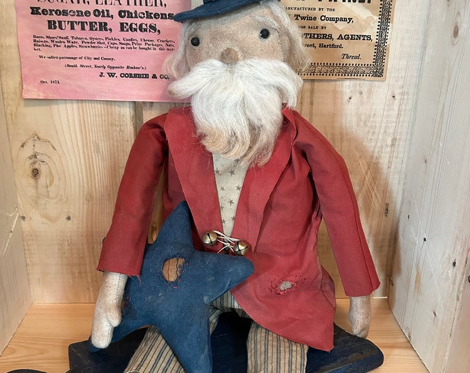 Primitive Rag Stuffed Uncle Sam With Star~ Primitive Grungy Uncle Sam ...