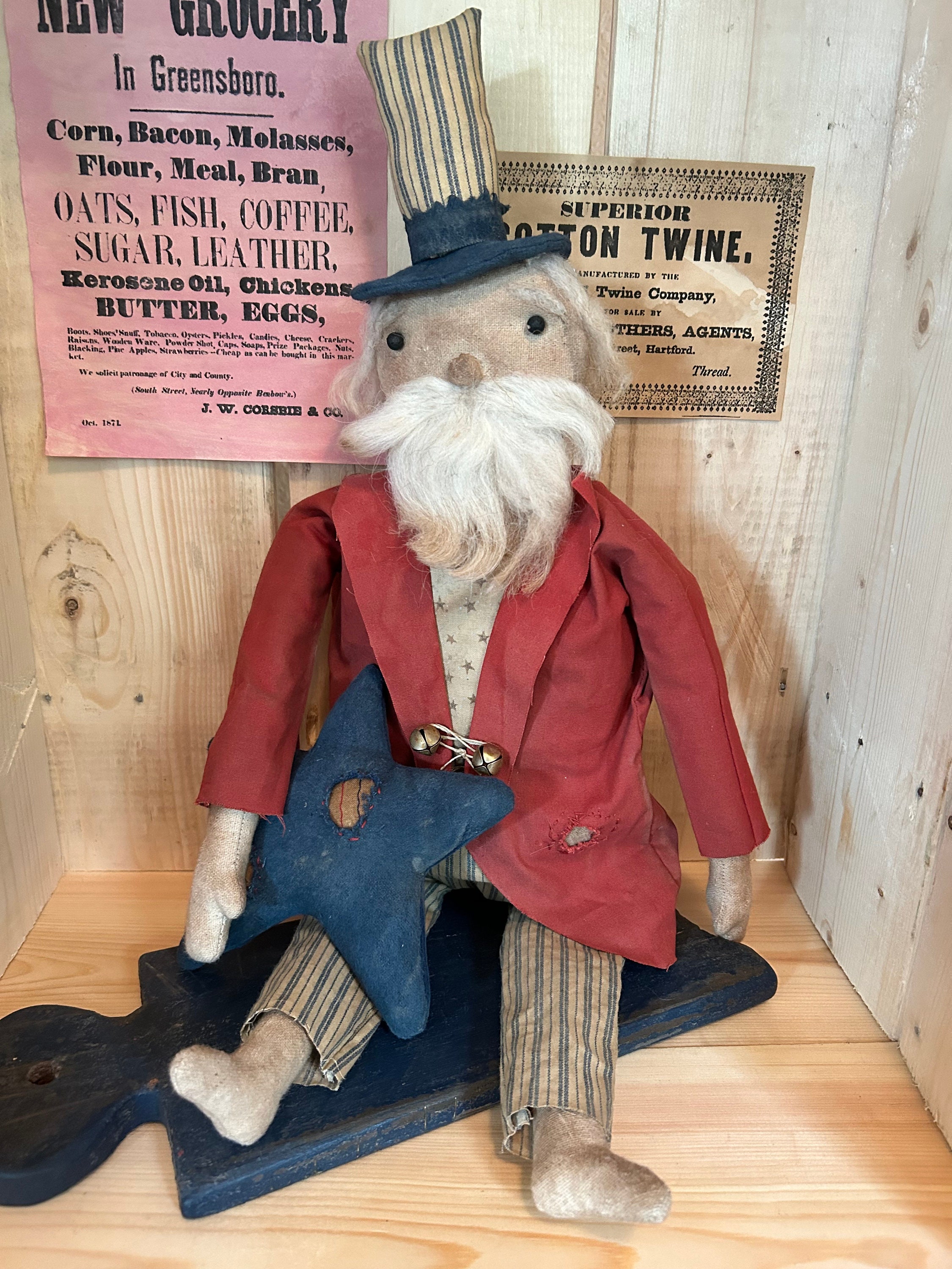 Primitive Rag Stuffed Uncle Sam With Star Primitive Grungy Uncle Sam ...