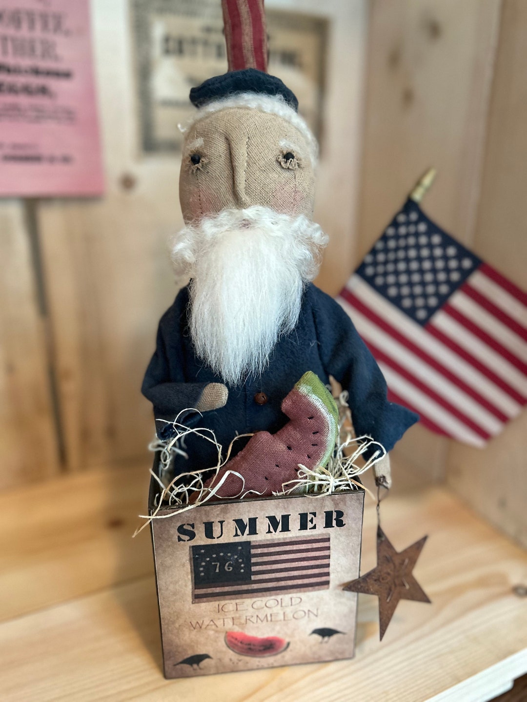 Uncle Sam, Uncle Sam Doll, Primitive Sam, 4th of July Decor, Americana ...