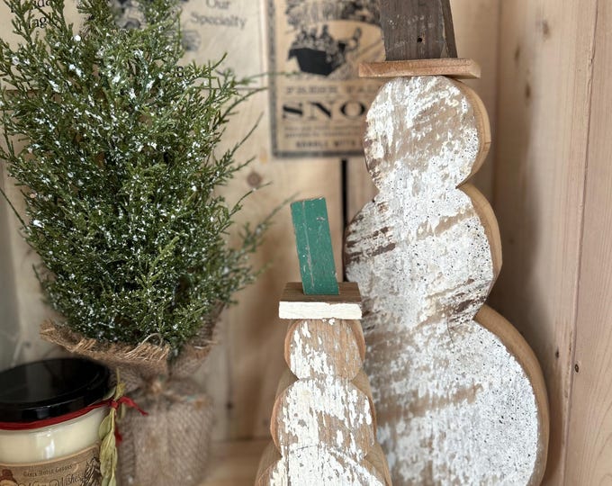 Antique Barn Wood Primitive Snowman Set of 2~ Rustic Snowman Decor ...