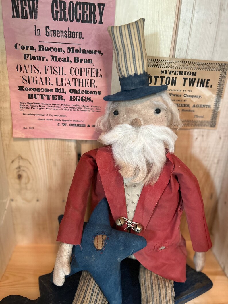 Primitive Rag Stuffed Uncle Sam With Star Primitive Grungy Uncle Sam ...