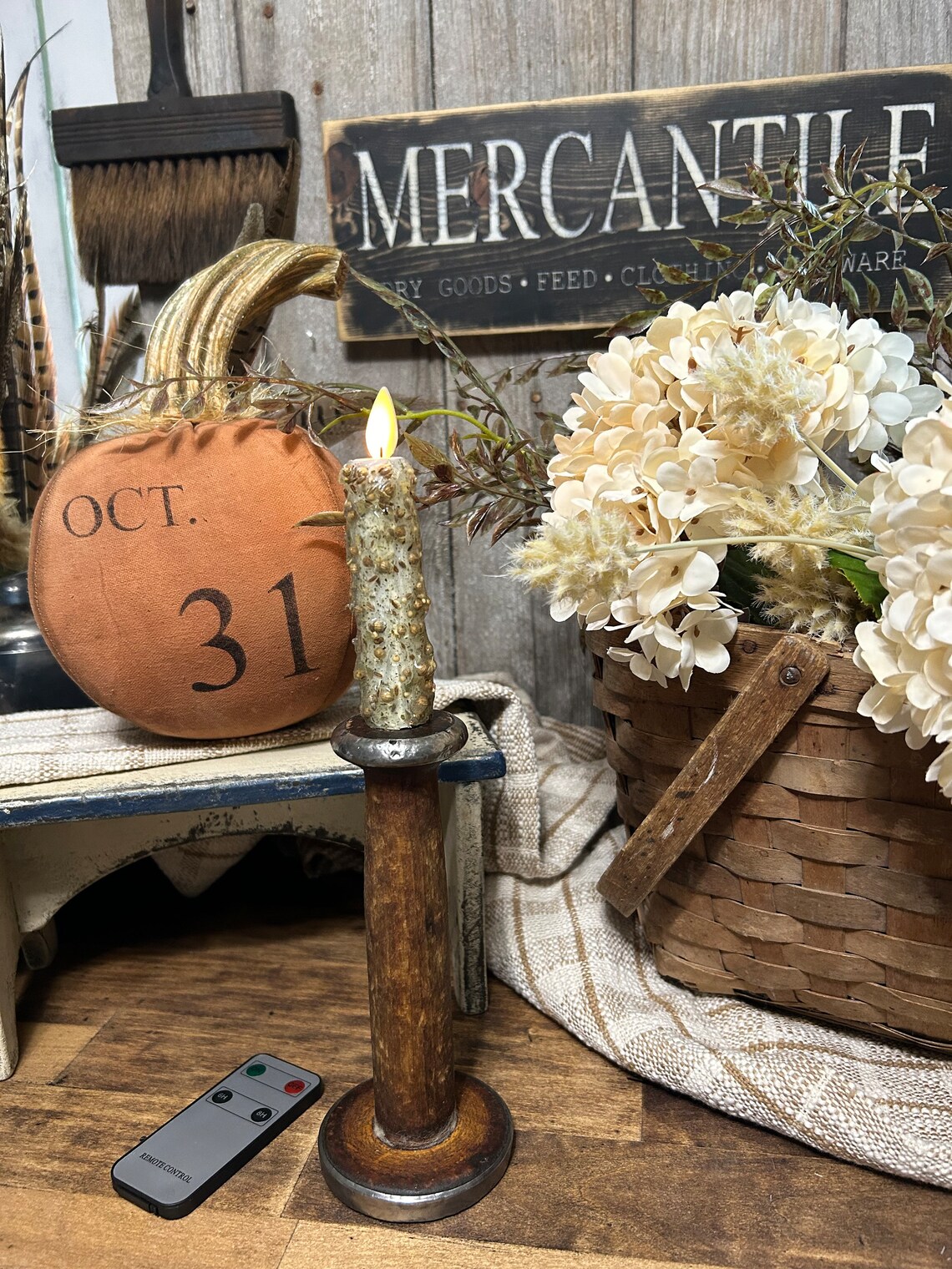 Vintage English Spool Candlestick No. 1 Primitive Spool Light Antique ...