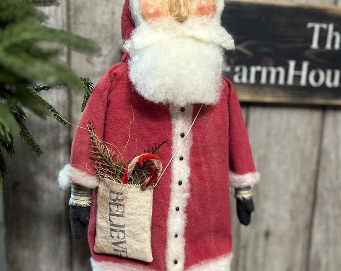 Primitive Standing Clay Face Santa Doll~ Holiday Decor~ Santa Doll ...