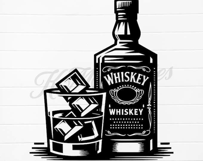 Whiskey Bottle & Glass SVG Laser File Whiskey SVG for Cutting Board ...