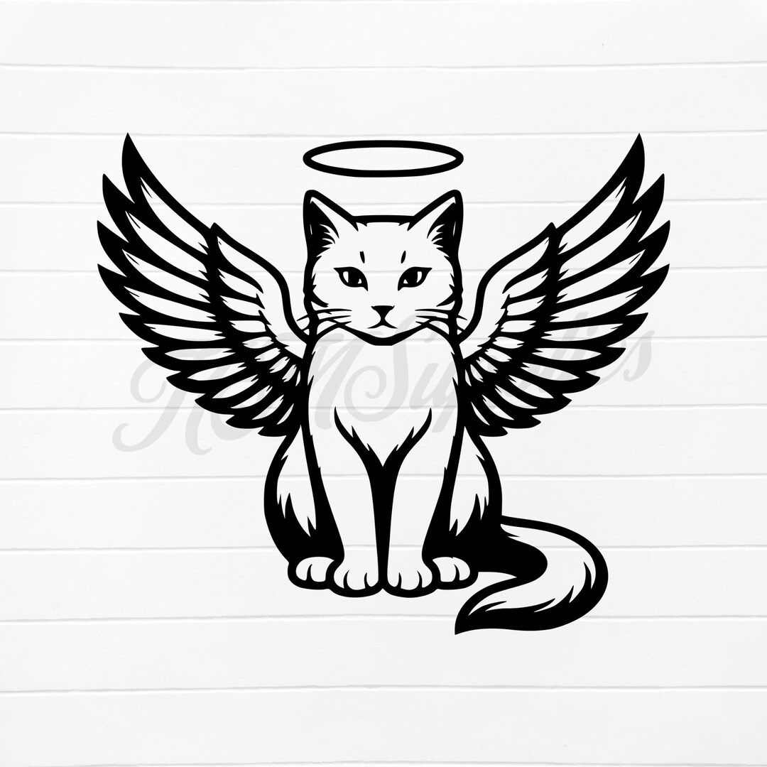 Angel Cat Svg, Cat Memorial Png, Cat With Halo, Cat With Wings Svg, Cat ...