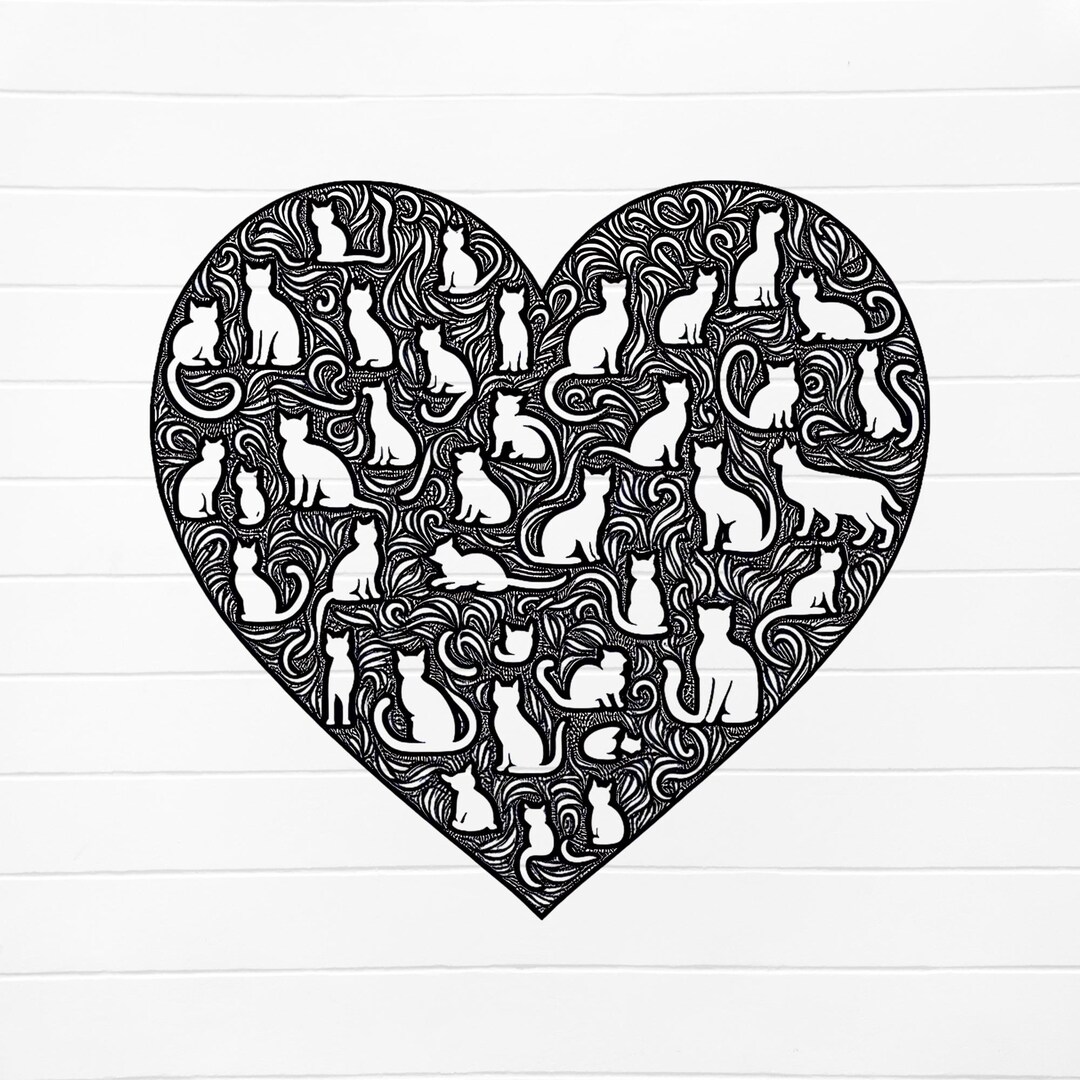 Cat Heart Svg, Cat Heart Png, Heart Cat Svg, Heart Cat Clipart, Cat ...