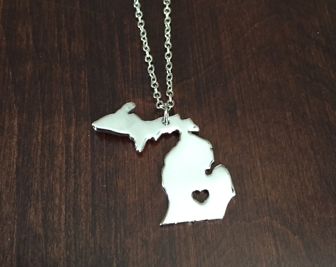 Michigan Necklace, Michigan, Silver Michigan Necklace, Michigan Jewelry ...
