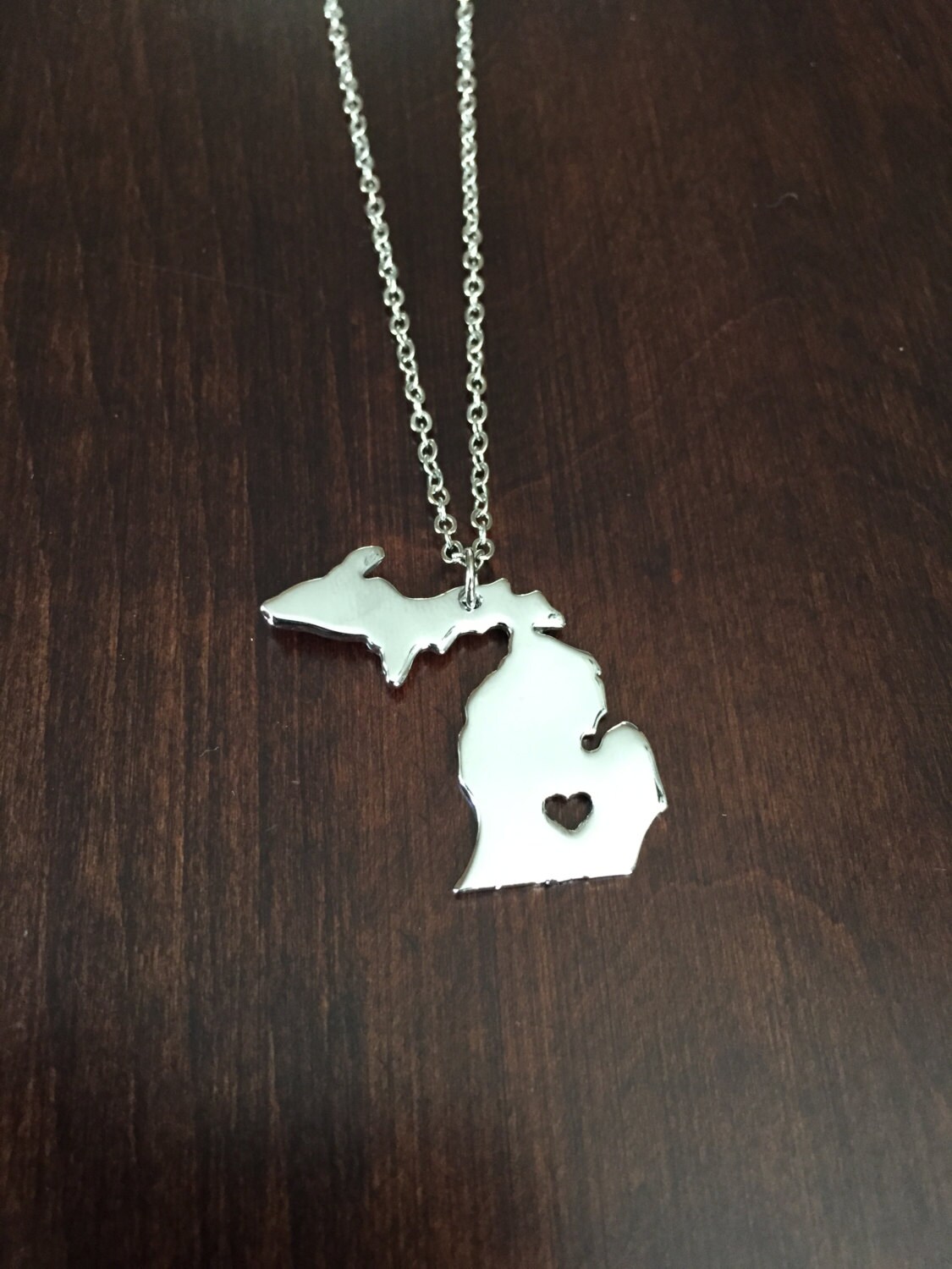 Michigan Necklace, Michigan, Silver Michigan Necklace, Michigan Jewelry ...