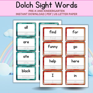 Sight Words Flash Cards - Pre-k & Kindergarten Flashcards - Dolch - PDF ...