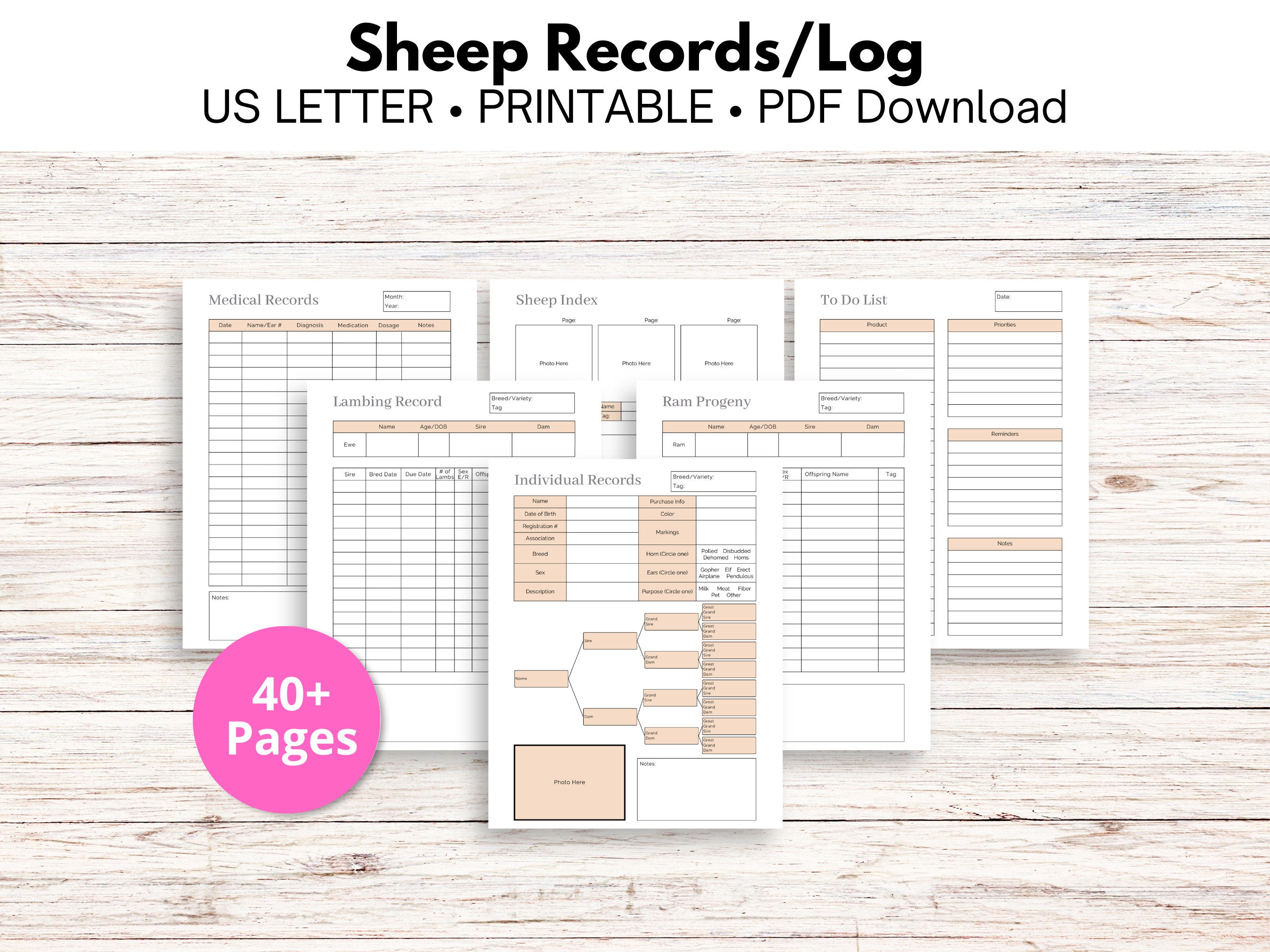 Sheep Record Log PDF 45 Pages, Multiple Cover Designs, Breeding Records ...