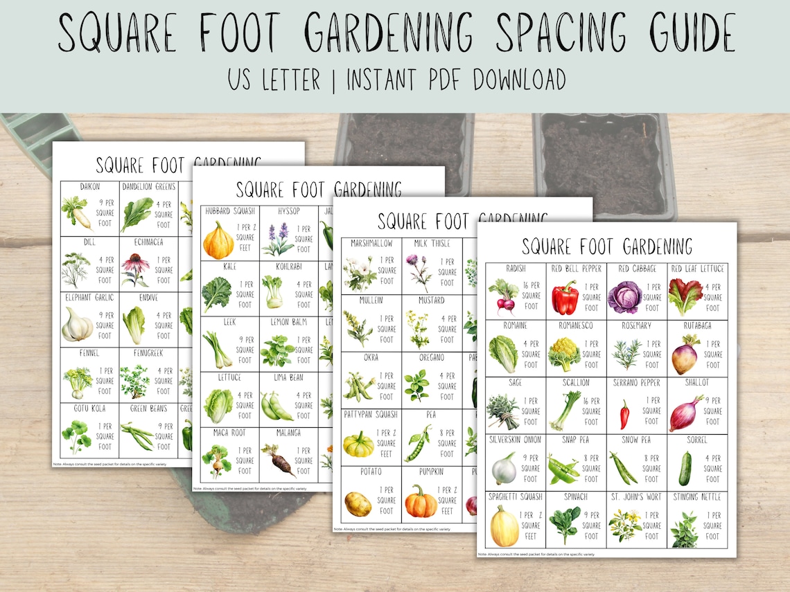 Square Foot Gardening Guide - 140+ Plants! - Printable Planner and ...
